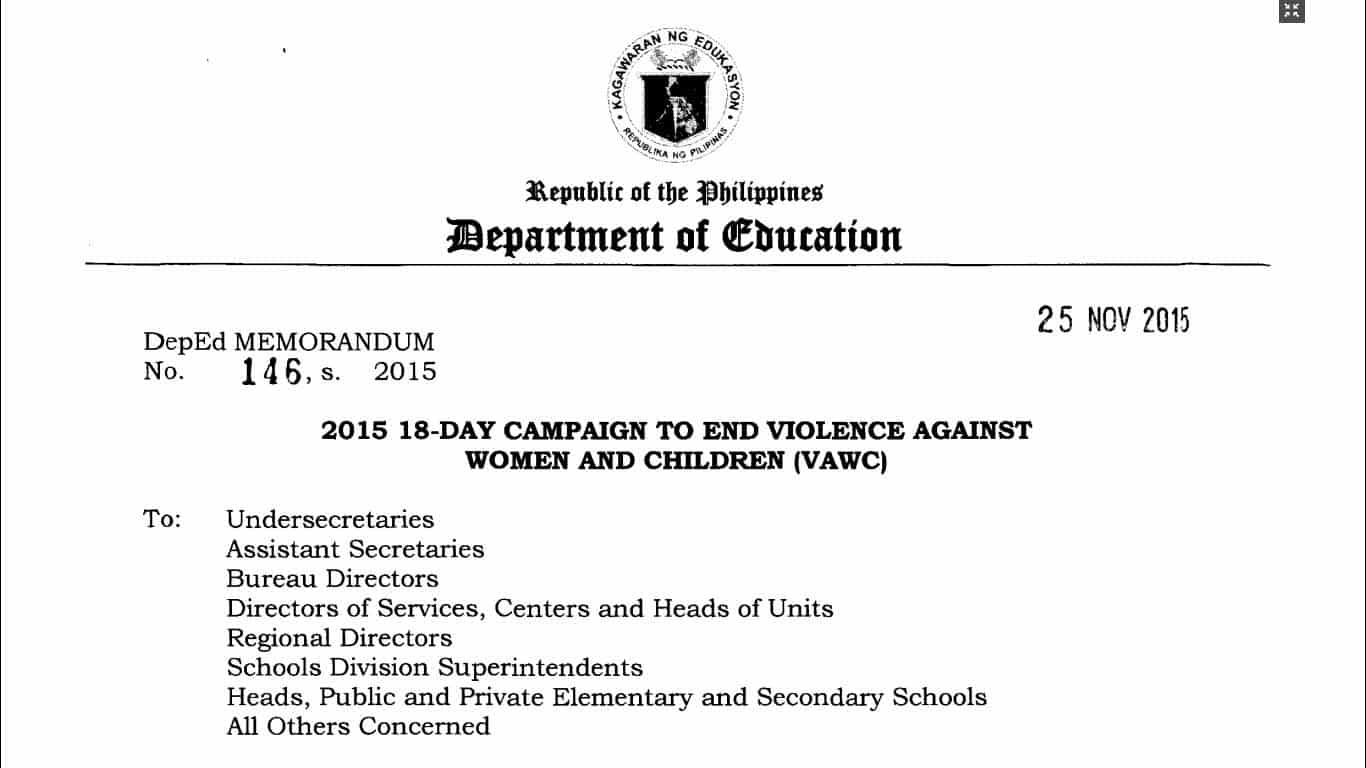 DepEd 2015 Campaign to End Violence Against Women and Children (VAWC)