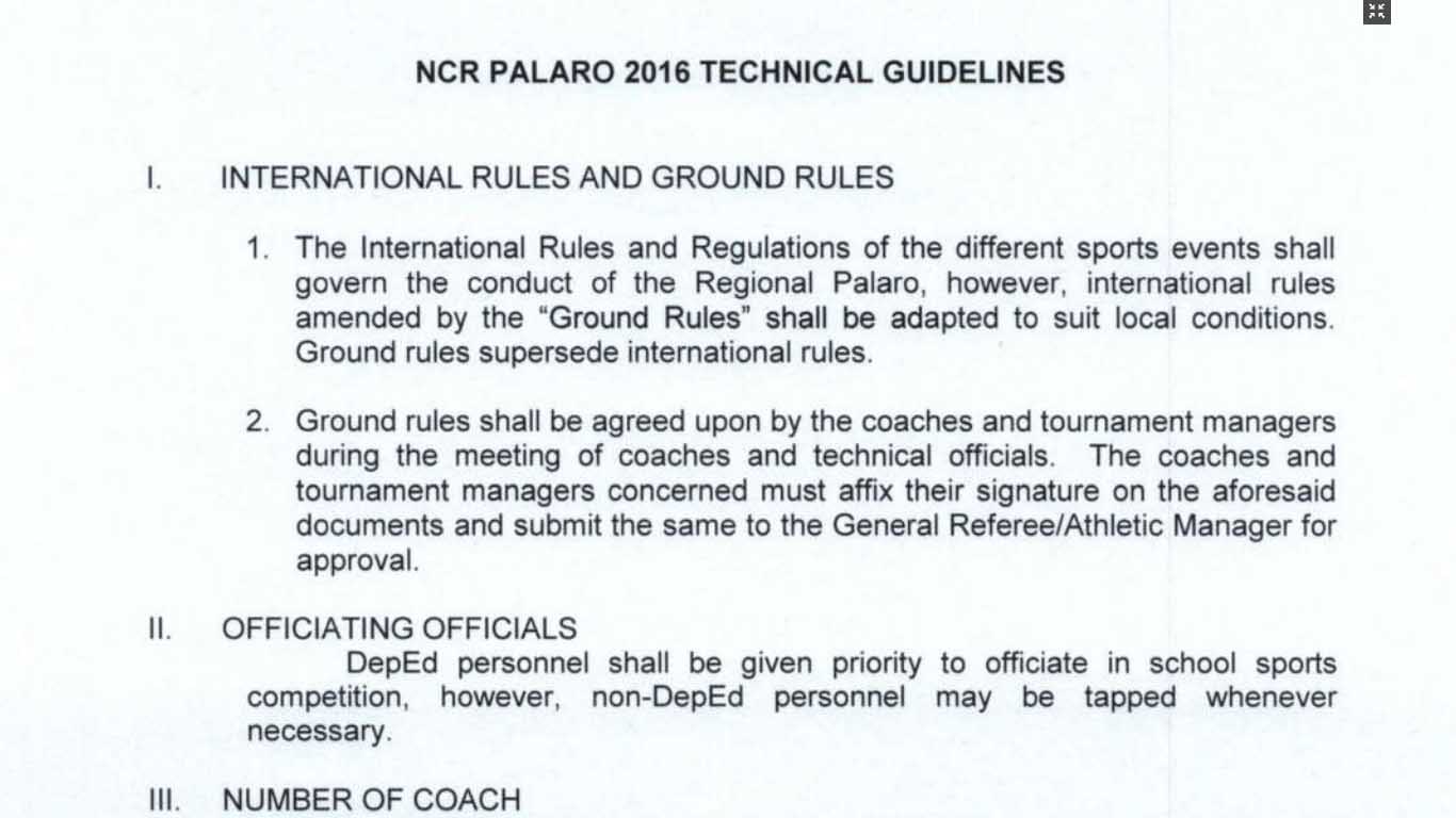 NCR Palaro 2016 Technical Guidelines - TeacherPH
