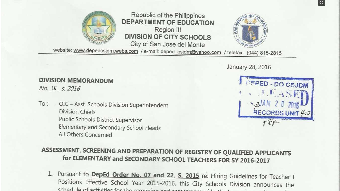DepEd San Jose del Monte 2016 Ranking of Teacher I Applicants - TeacherPH