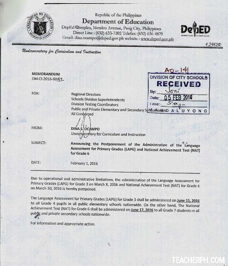 Postponement Of The Administration Of The Language Assessment For Postponement Of The Administration Of The Language Assessment For