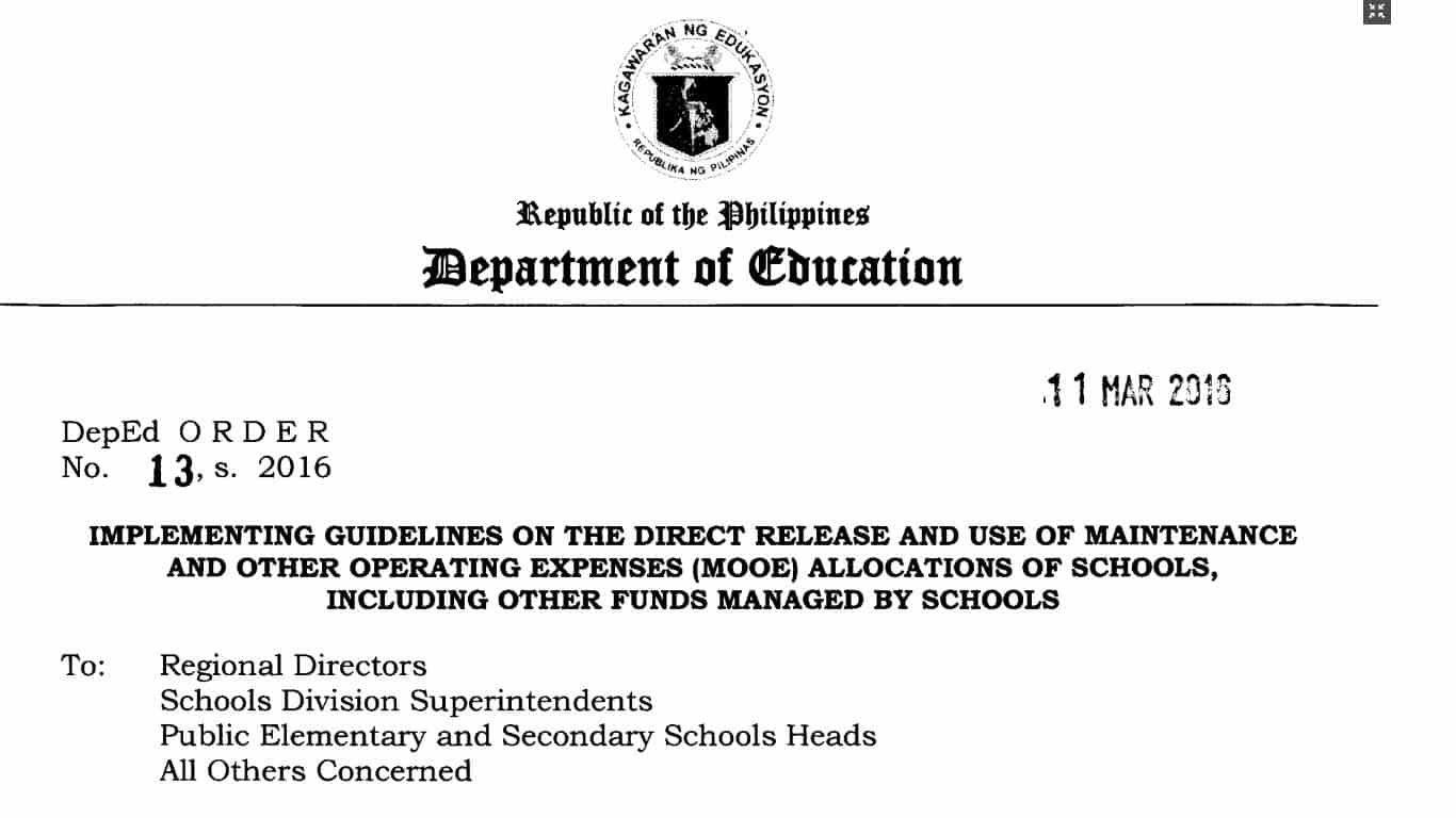 Guidelines on the Direct Release of Maintenance and Other Operating ...