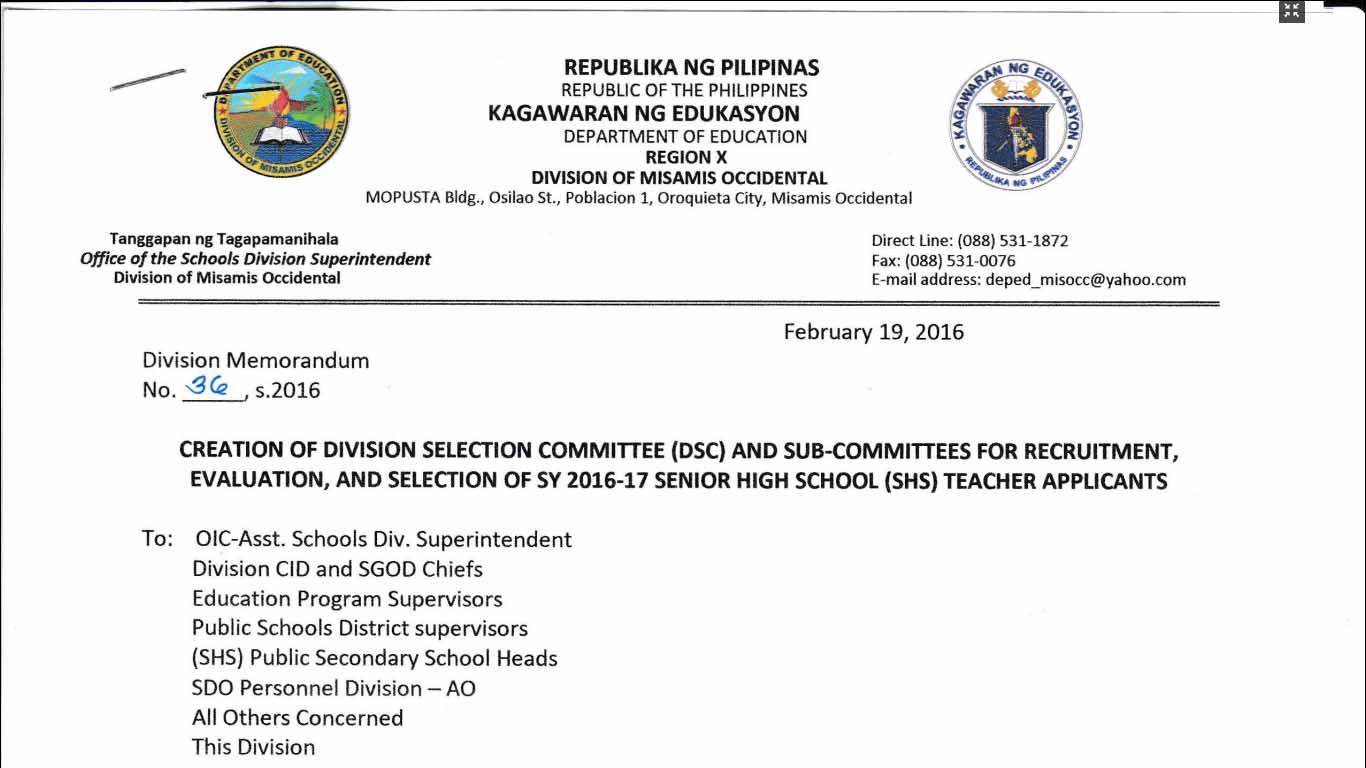DepEd Misamis Occidental Recruitment of Senior High School Teacher ...