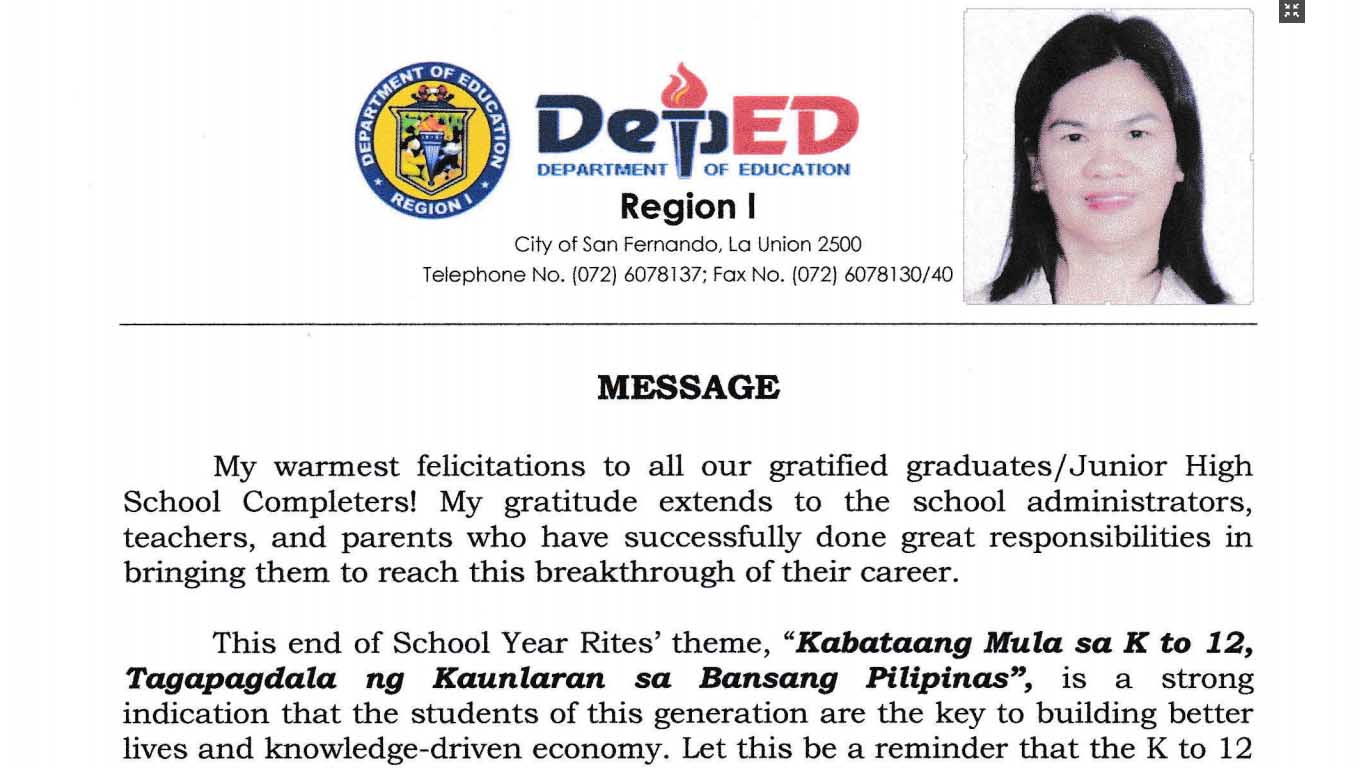 Graduation Message of Regional Director Alma Ruby Torio - TeacherPH