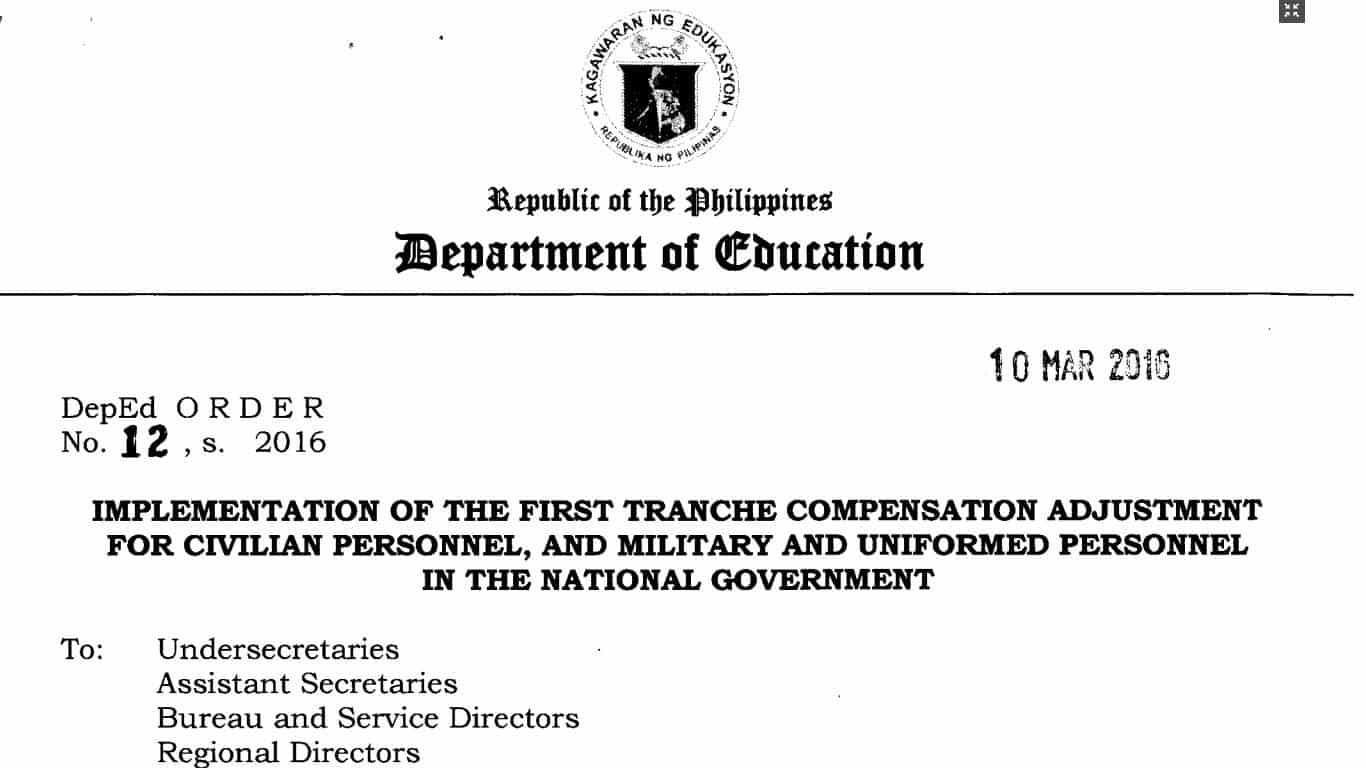 Implementation of the First Tranche Compensation Adjustment for ...
