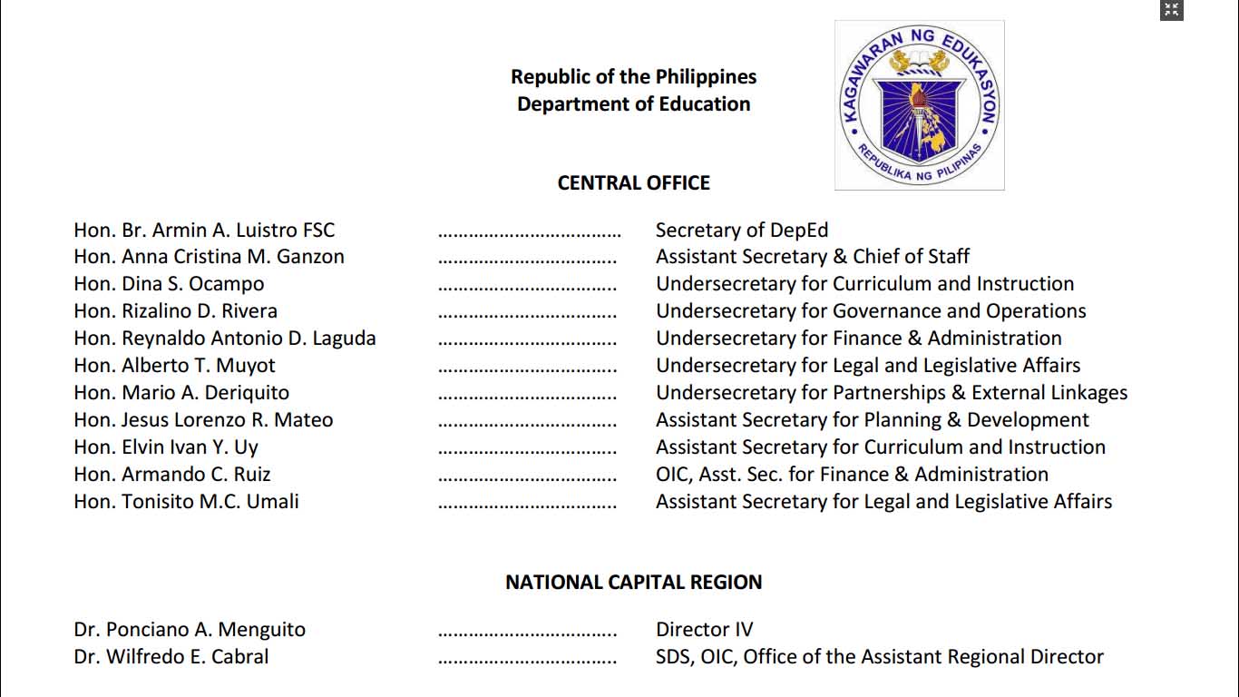 List Of DepEd Officials For Graduation Program TeacherPH