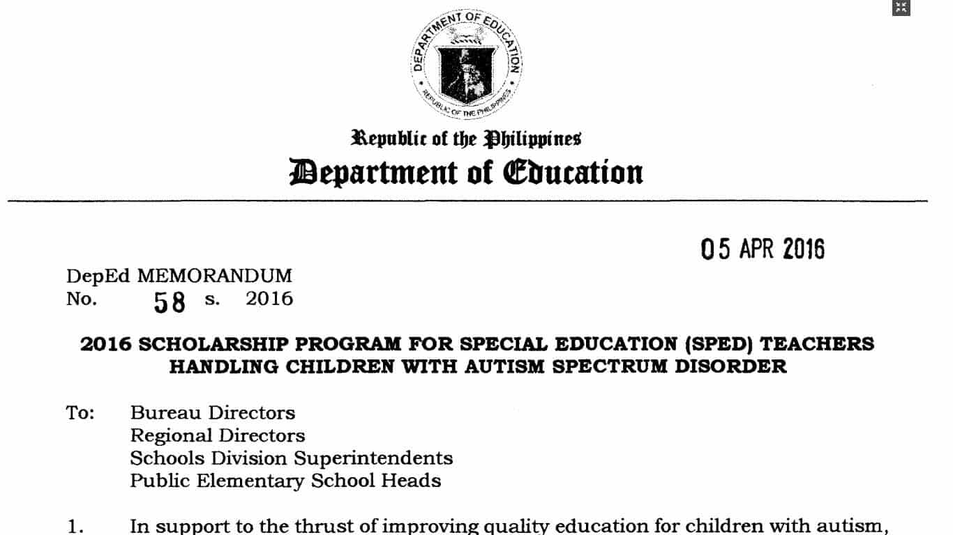 2016 Scholarship Program for Special Education (SPED) Teachers Handling ...
