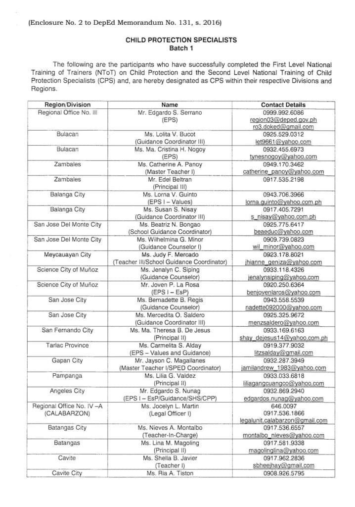 Training and Designation of DepEd Child Protection Specialists - TeacherPH