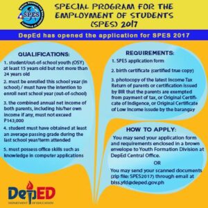 Special Program for the Employment of Students (SPES) 2017 - TeacherPH