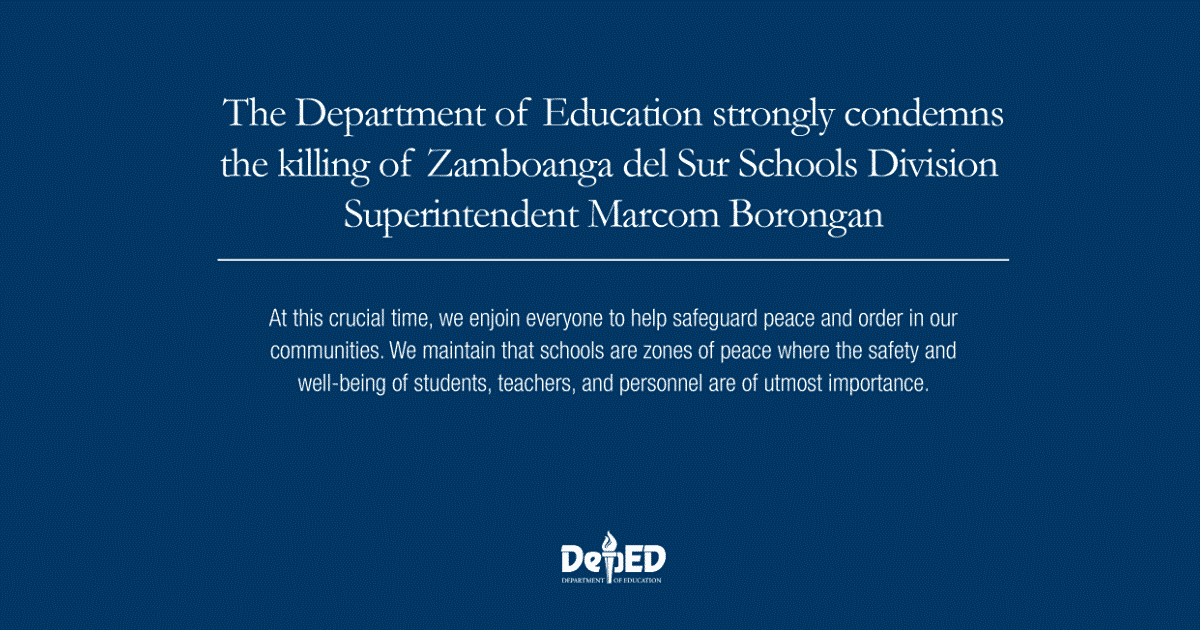 DepEd Statement on the slay of SDS Marcom Borongan - TeacherPH