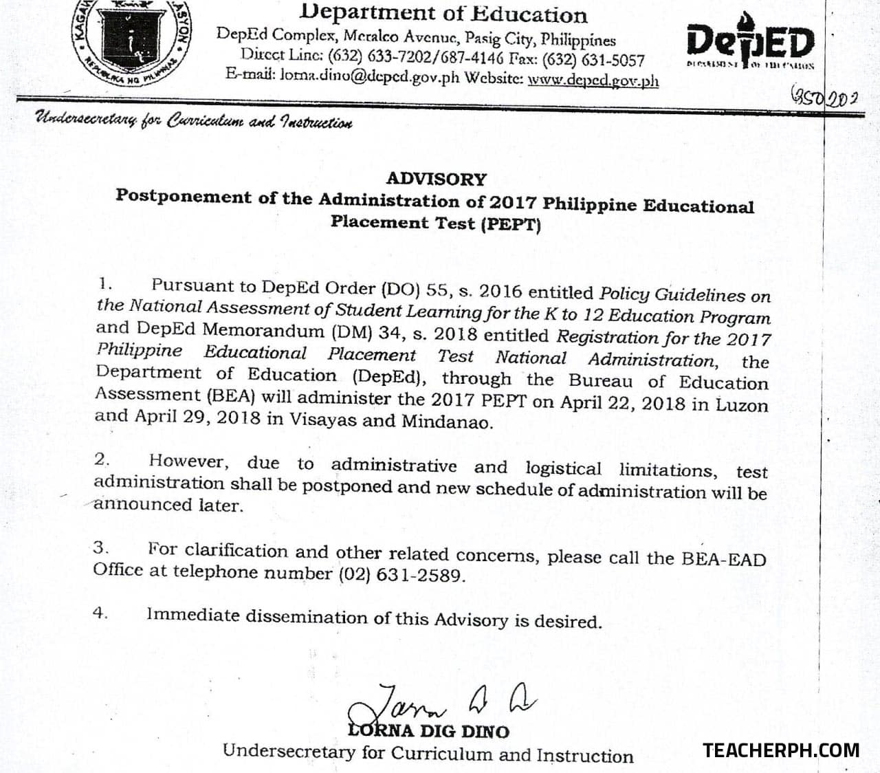 Postponement: 2017 Philippine Educational Placement Test (PEPT) - TeacherPH