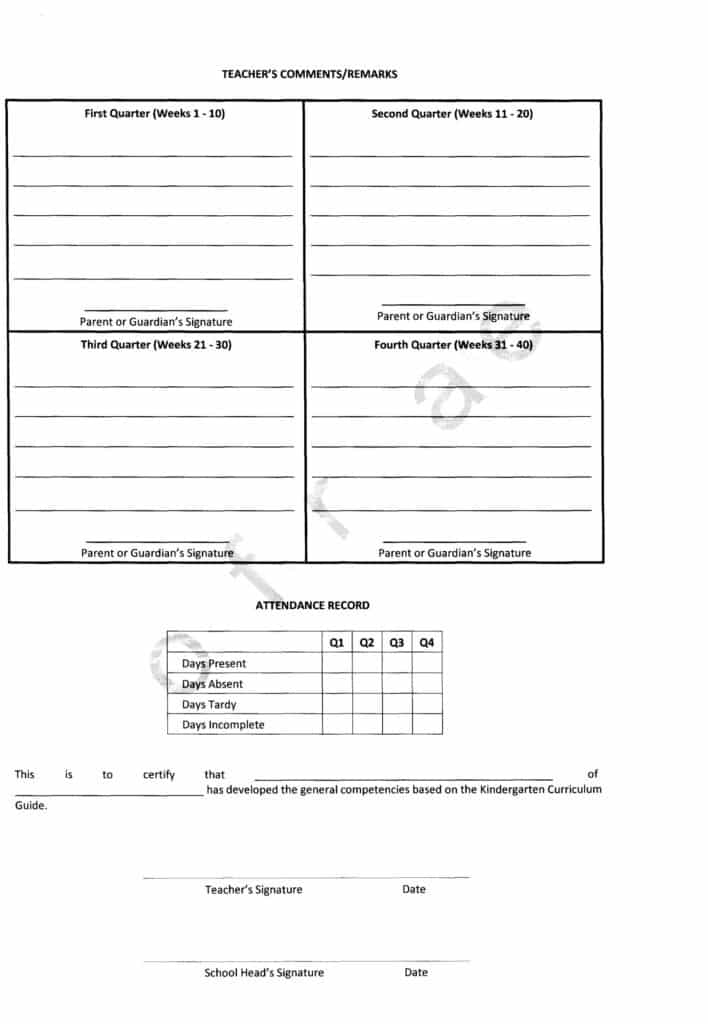 Temporary Progress Report Card For Kinder TeacherPH
