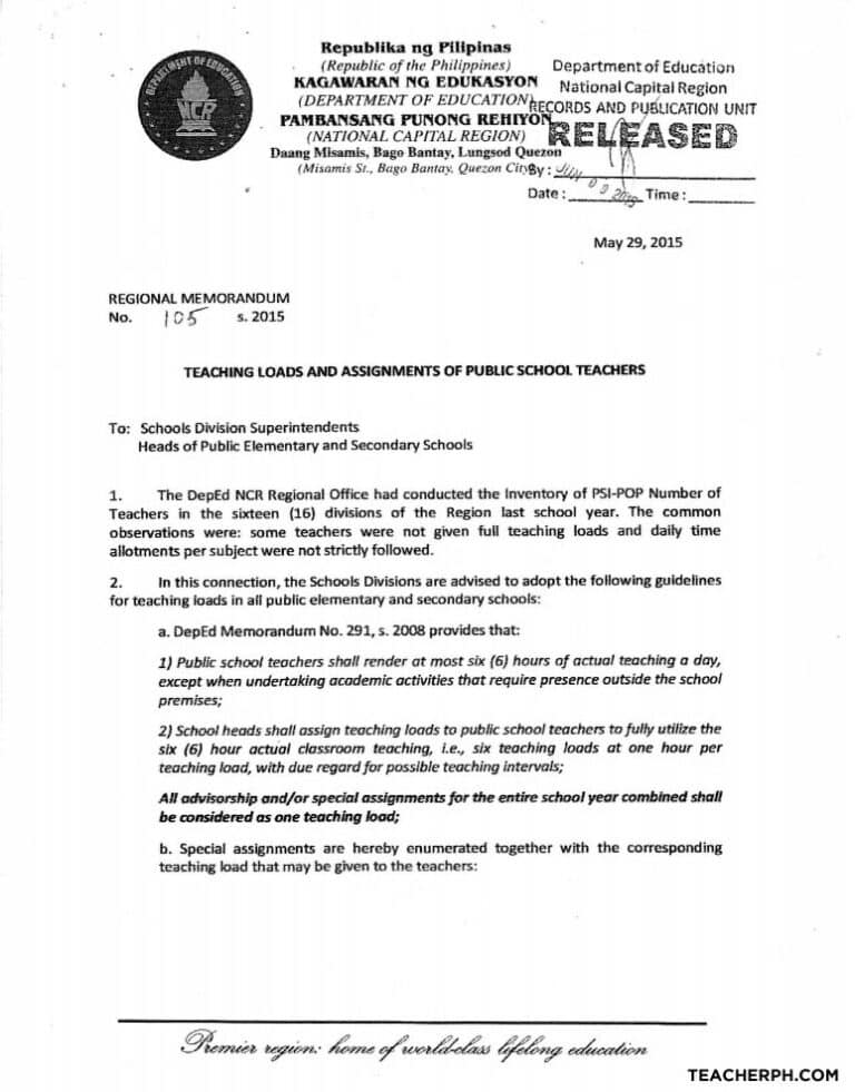 Teaching Loads and Assignments of Public School Teachers - TeacherPH