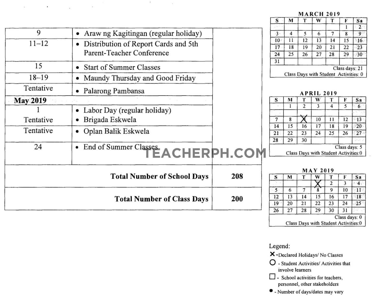 DepEd School Calendar for School Year 2018-2019 - TeacherPH