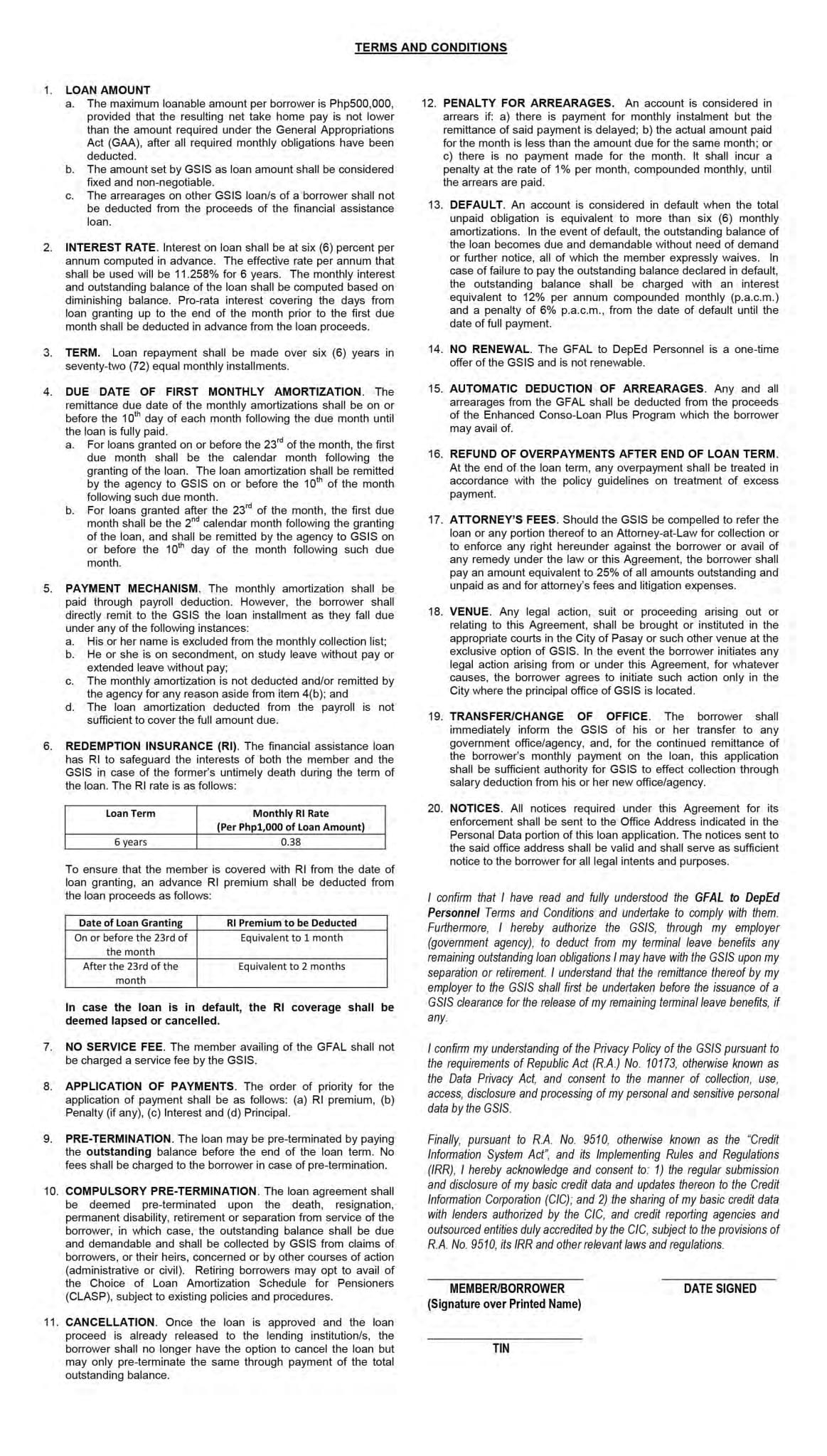 GSIS Financial Assistance Loan (GFAL) Application Form - TeacherPH