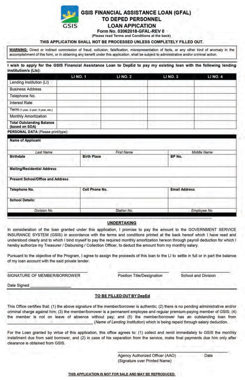 GSIS Financial Assistance Loan (GFAL) Application Form - TeacherPH