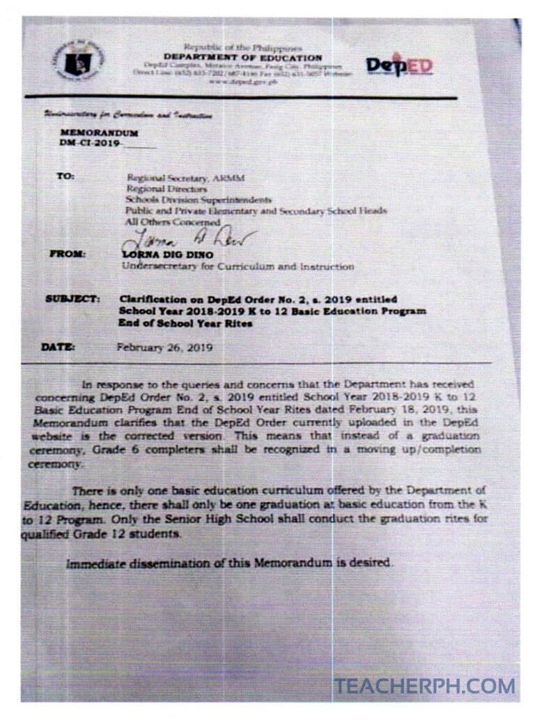 Only the Senior High School Shall Conduct the Graduation Rites - TeacherPH