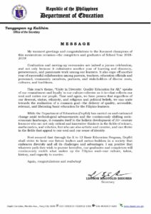 2019 Graduation Message of DepEd Secretary Leonor Magtolis Briones ...