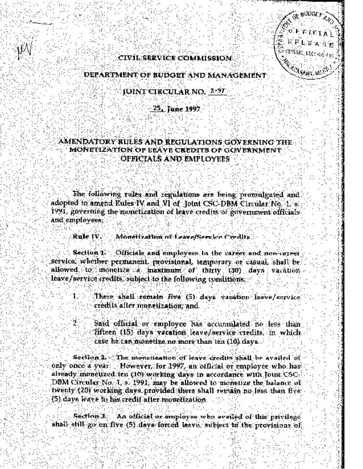 Guidelines on the Grant of Monetization of Leave Credits for CY 2019 ... Guidelines on the Grant of Monetization of Leave Credits for CY 2019 ...