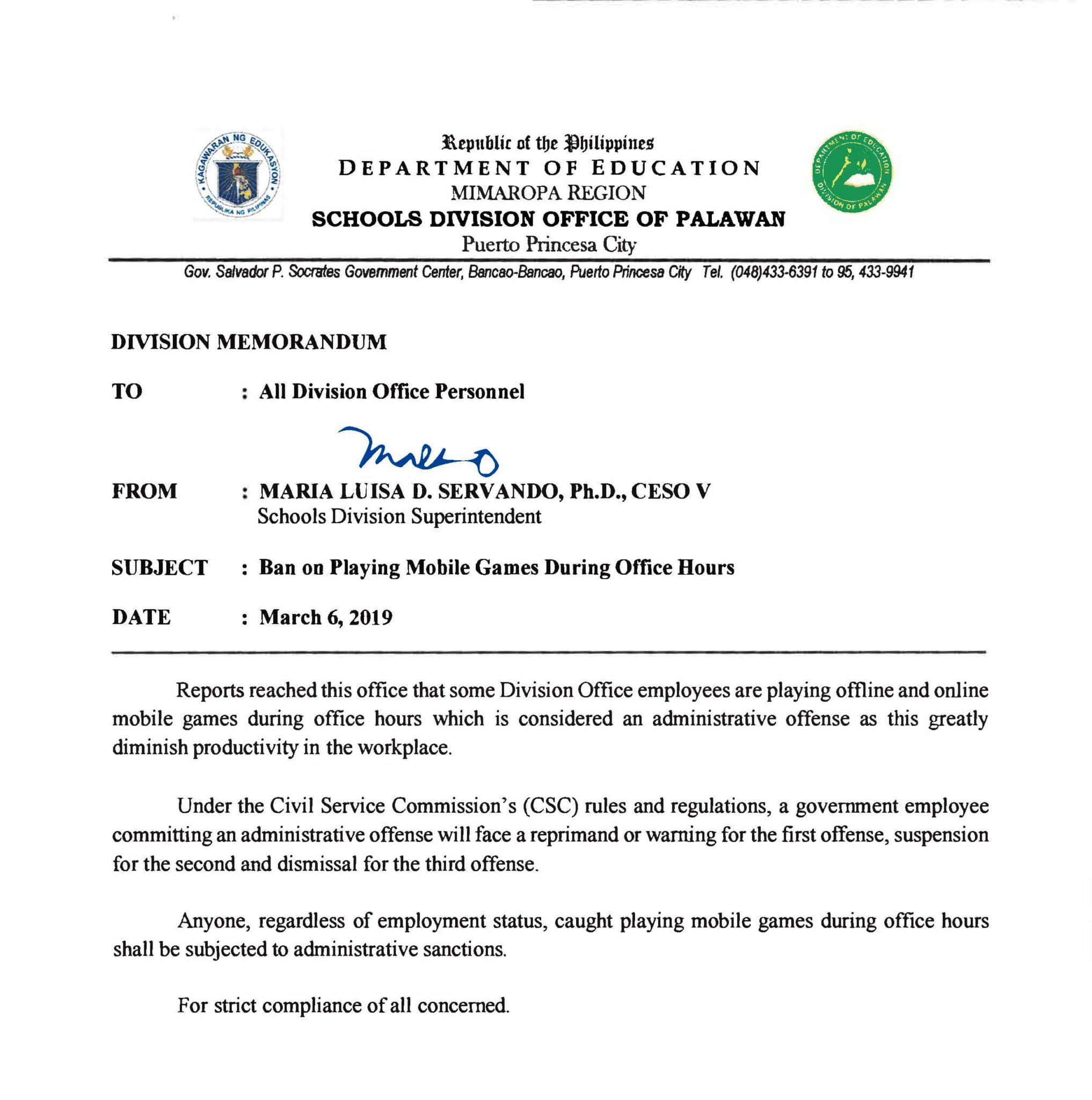 Division Office Personnel Banned from Playing Mobile Games - TeacherPH