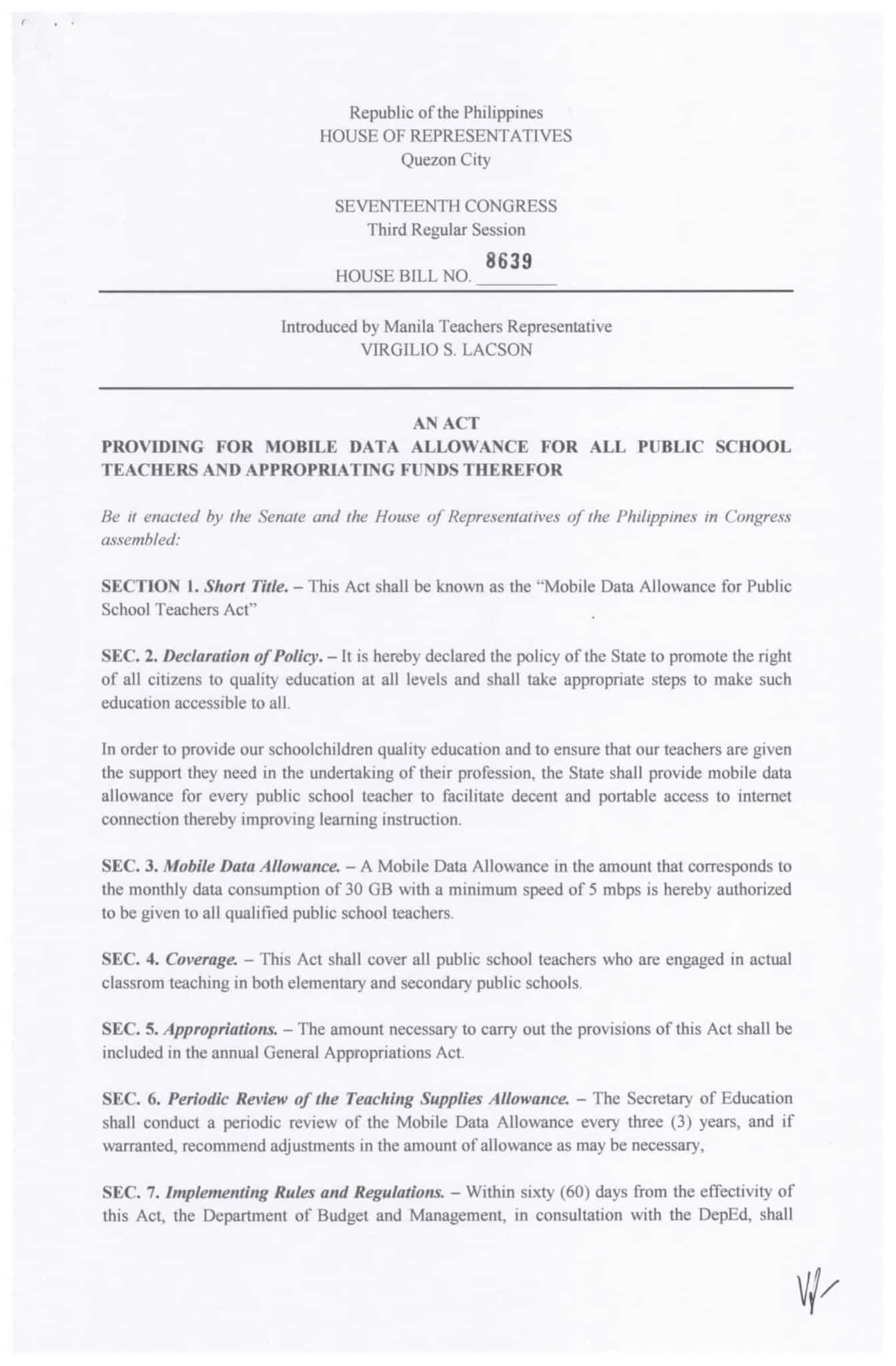 House Bill Seeks to Provide 30 GB Mobile Data Allowance for Teachers ...