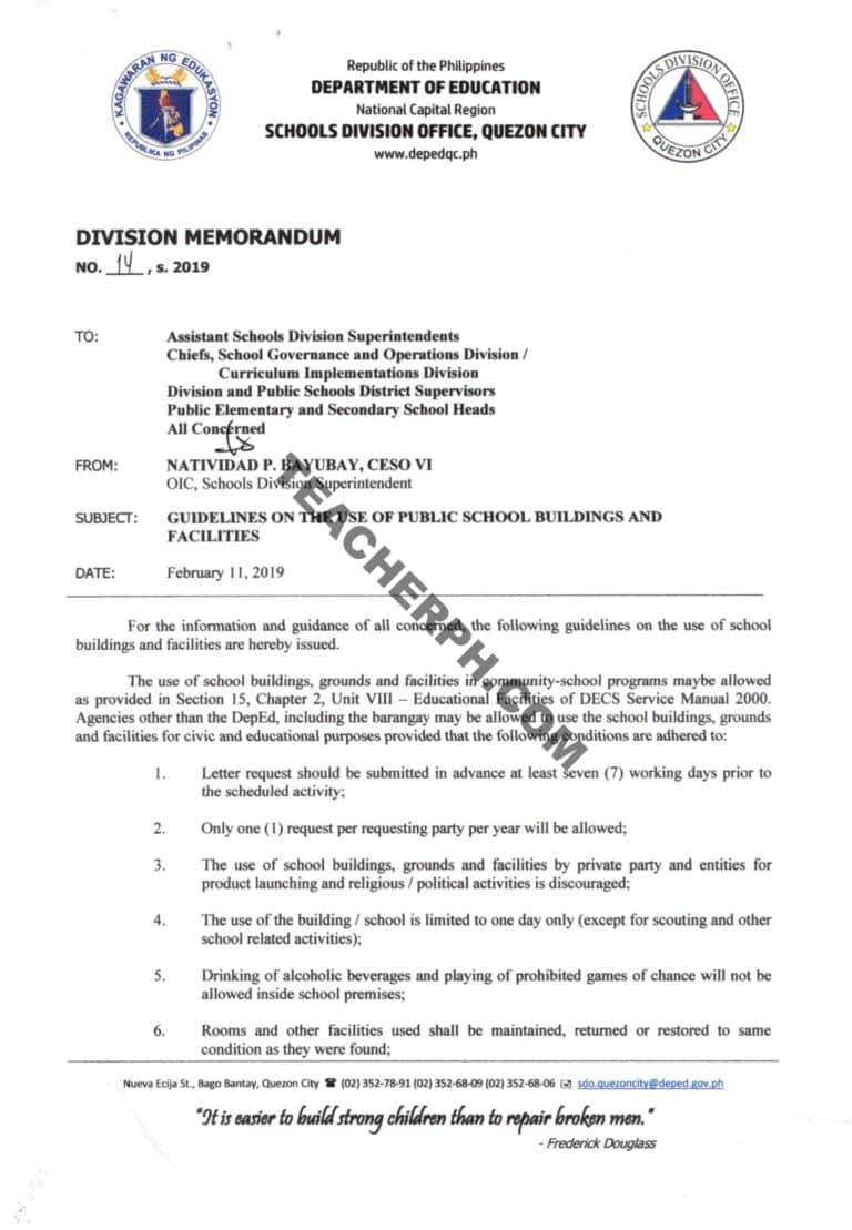 DepEd Guidelines on the Use of Public School Buildings and Facilities ...