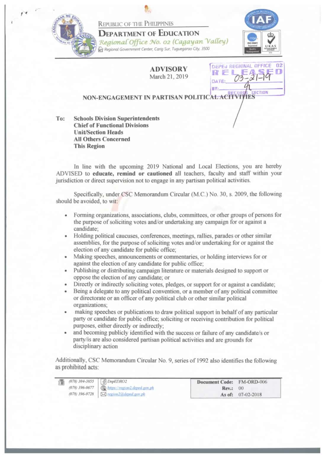 Non-Engagement in Partisan Political Activities - TeacherPH