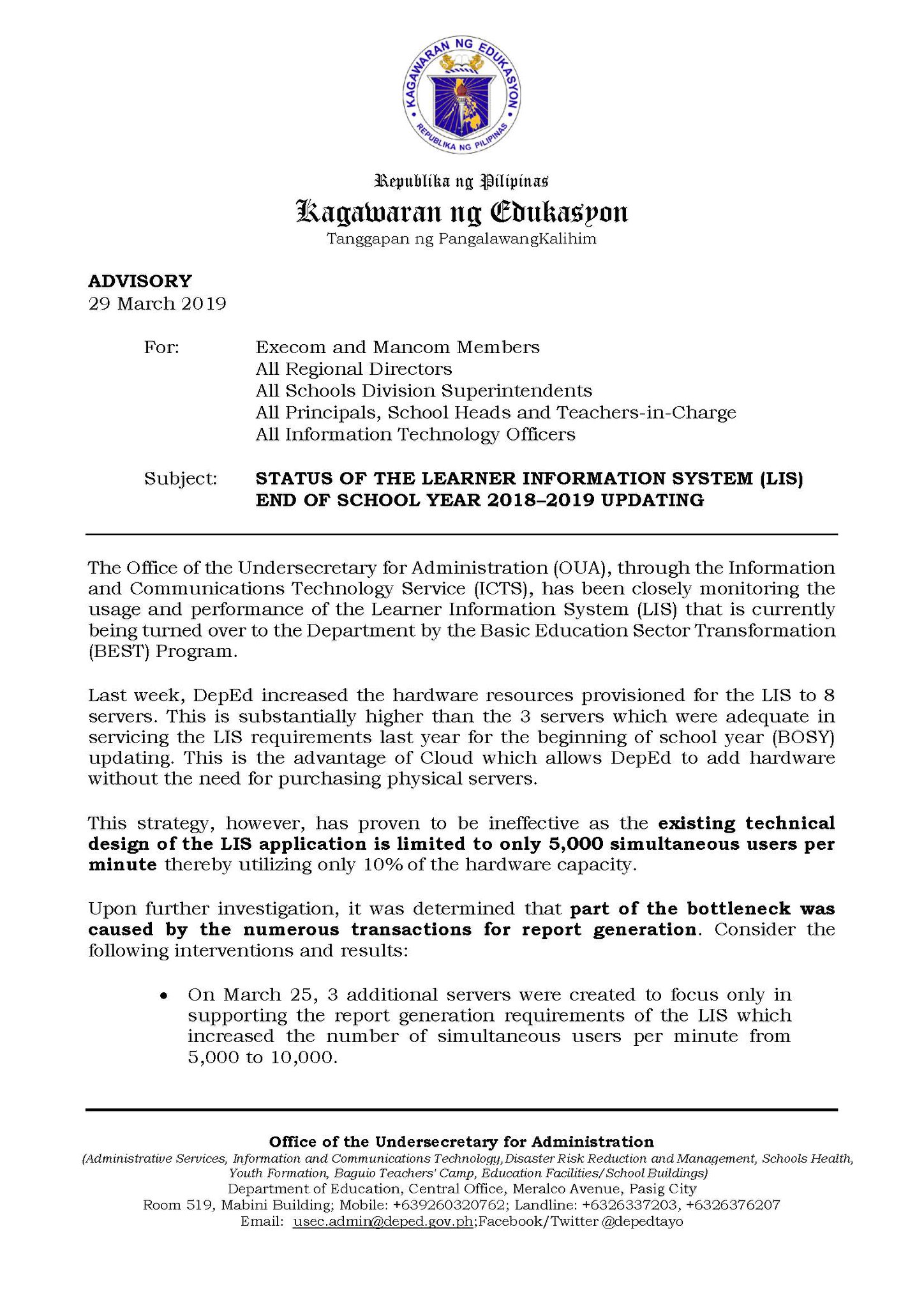 Status of the DepEd LIS for End of School Year Updating - TeacherPH