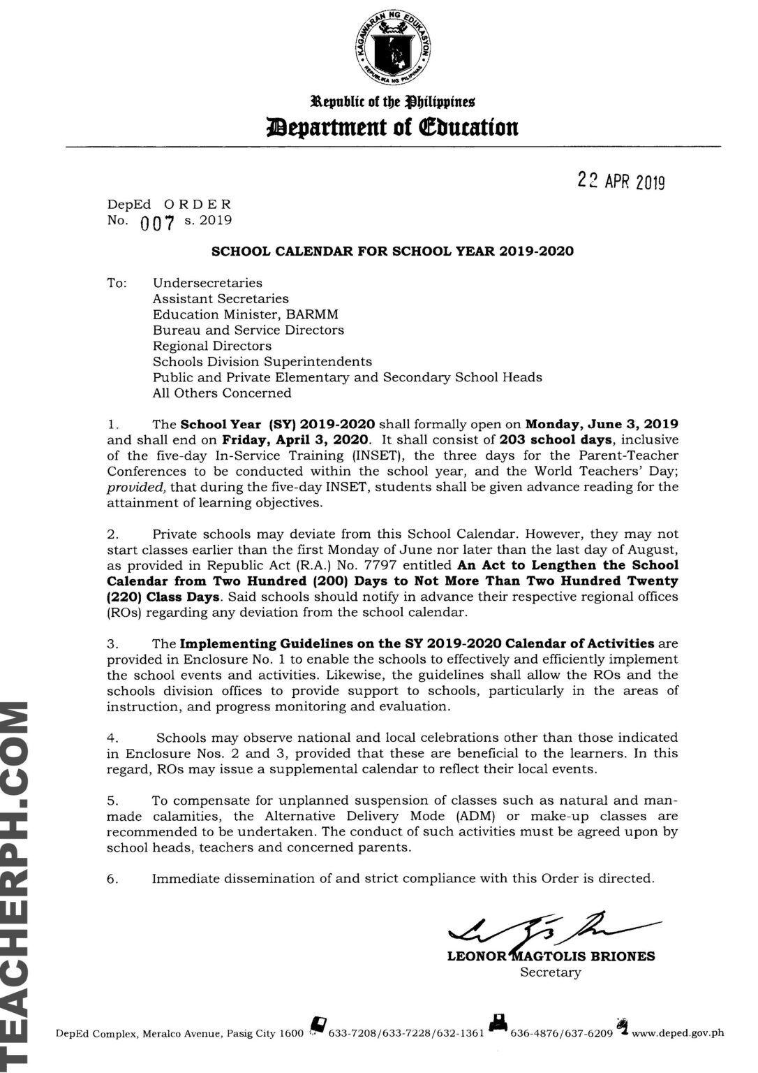 DepEd School Calendar for School Year 2019–2020 - TeacherPH
