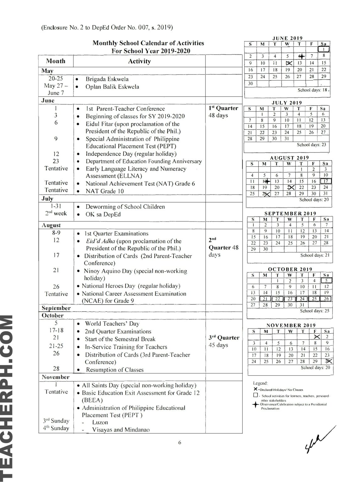 DepEd School Calendar for School Year 2019–2020 - TeacherPH