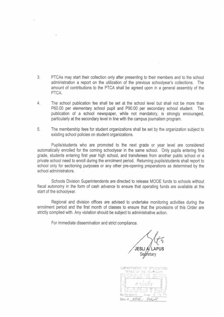 DepEd Order on No Collection Policy in All Public Schools - TeacherPH