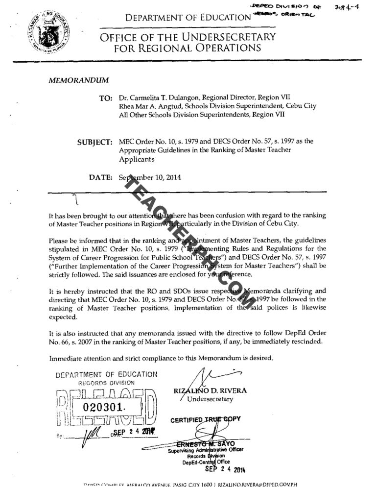 Guidelines in the Ranking of Master Teacher Applicants - TeacherPH