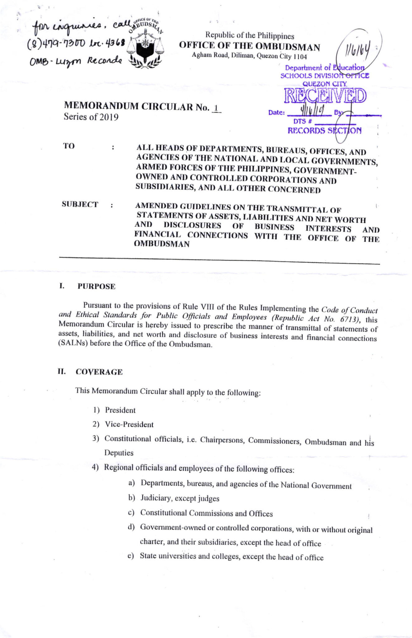 2019 Amended Guidelines on the Transmittal of SALNs - TeacherPH