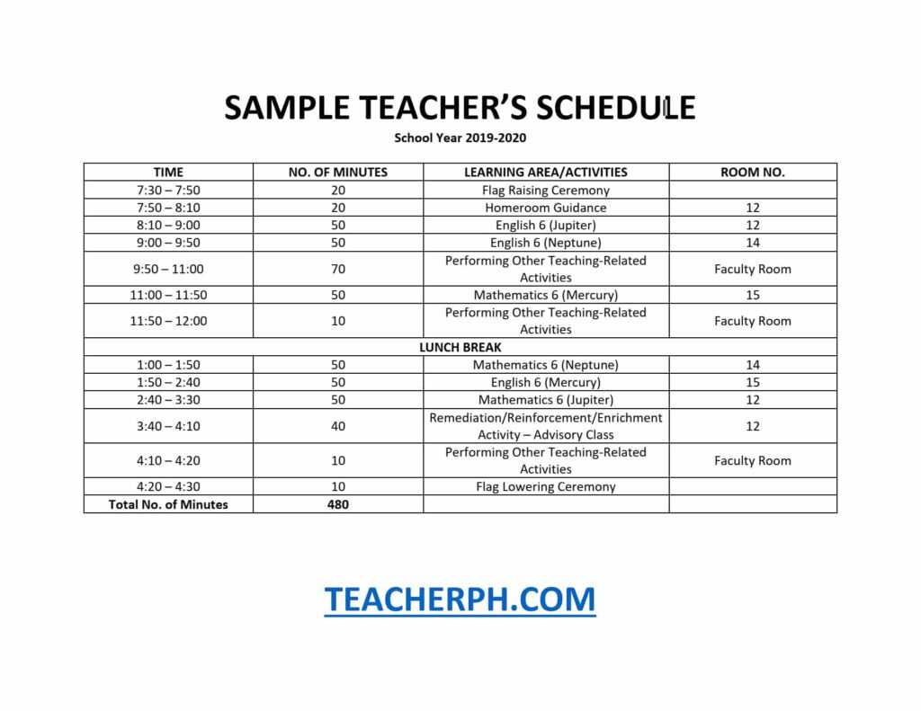 DepEd Sample Class Program And Teacher s Schedule TeacherPH