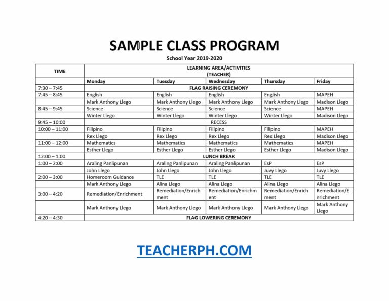 DepEd Sample Class Program And Teacher s Schedule TeacherPH