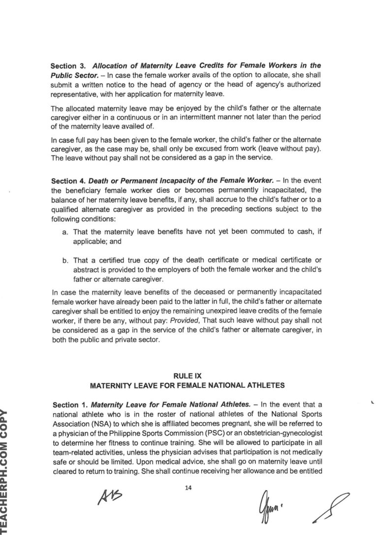 Implementing Rules and Regulations of the 105-Day Expanded Maternity ...