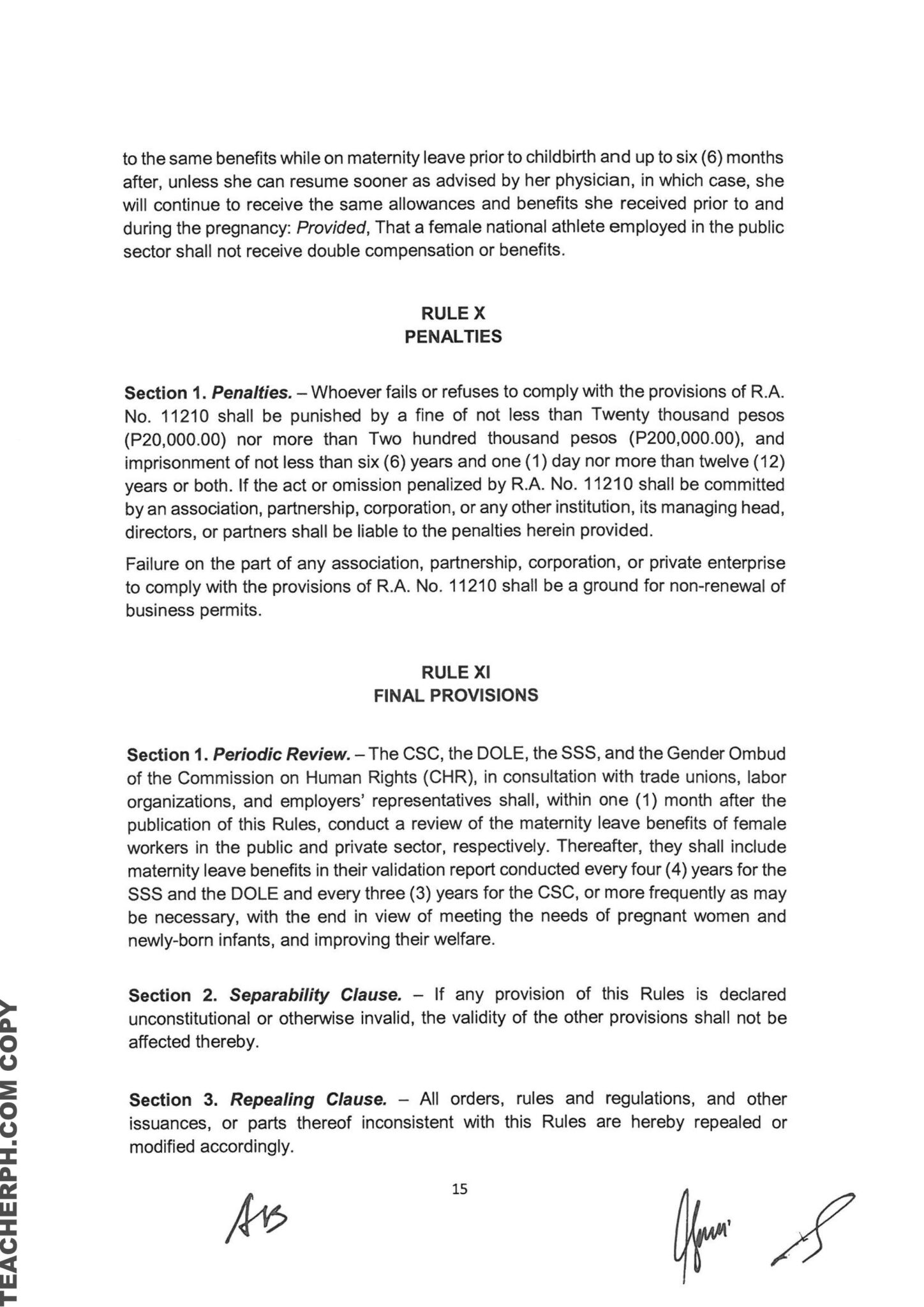 Implementing Rules and Regulations of the 105-Day Expanded Maternity ...