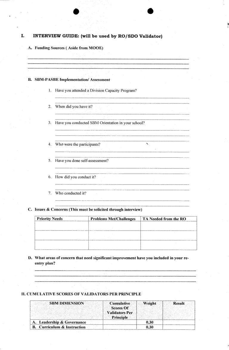 Sbm Assessment Tool With Contextualized Means Of Verifications Movs