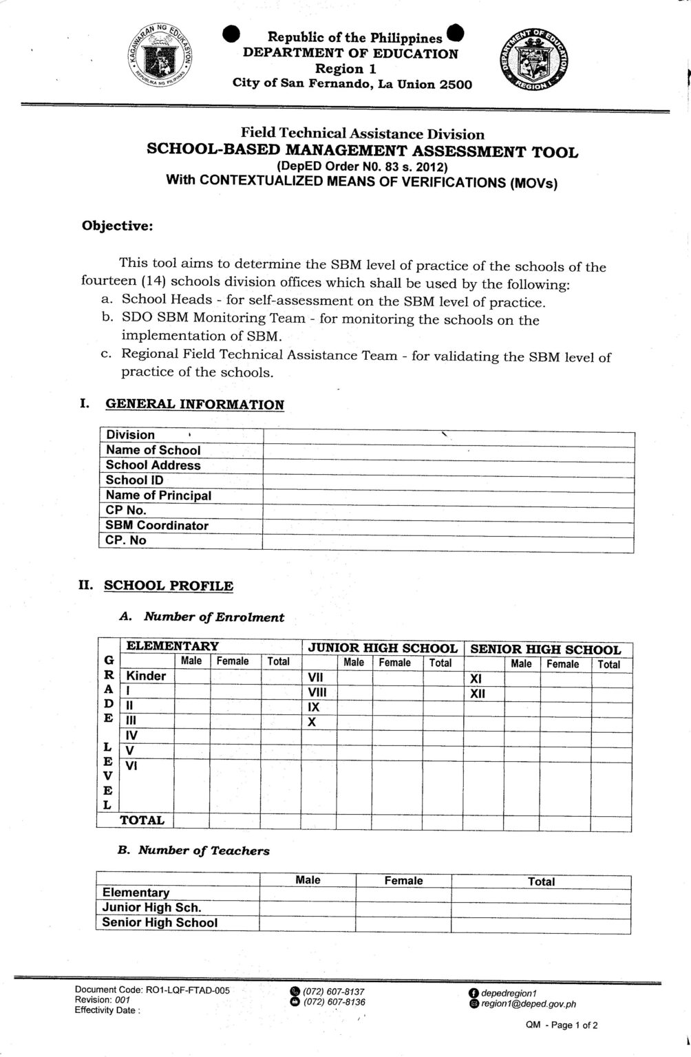 SBM Assessment Tool with Contextualized Means of Verifications (MOVS ...