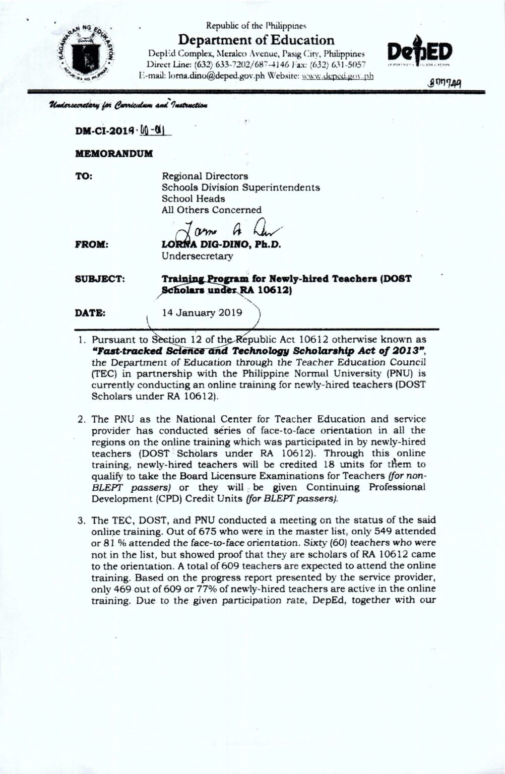 Training Program for Newly-hired Teachers (DOST Scholars under RA 10612 ...
