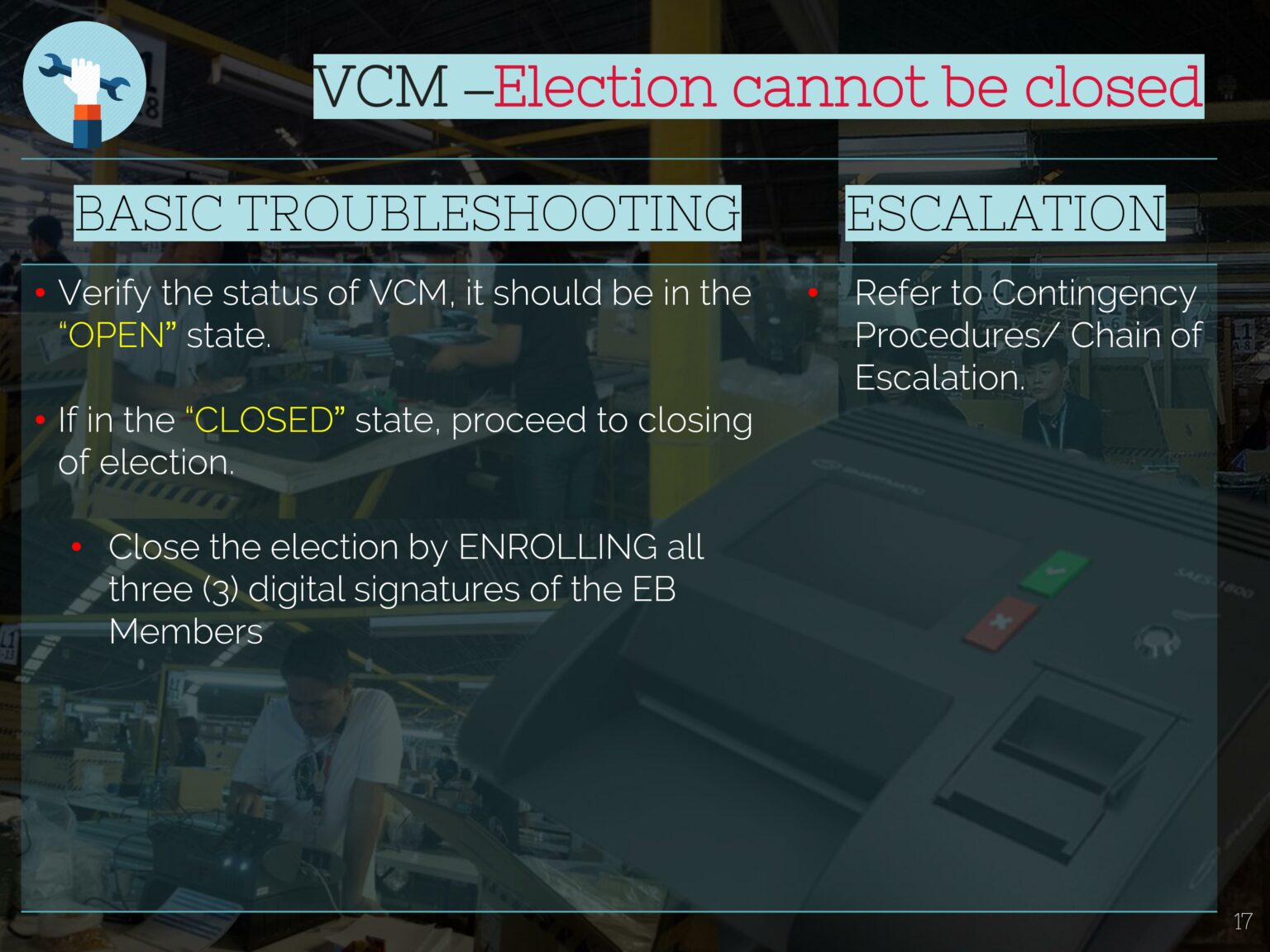 Vote Counting Machines (VCMs) Troubleshooting Guide - TeacherPH