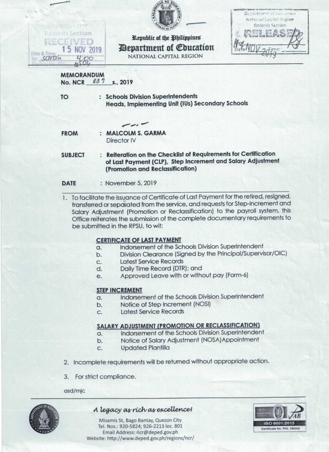 DepEd Requirements For Certification Of Last Payment Step Increment deped-requirements-for-certification-of-last-payment-step-increment