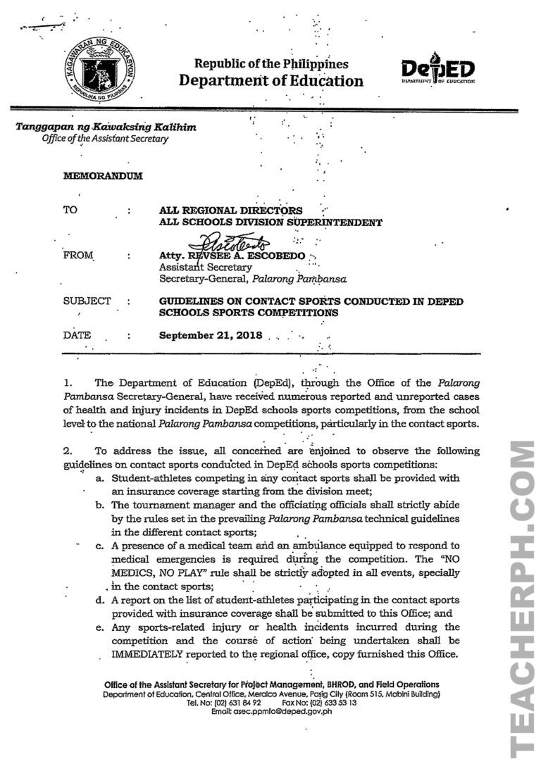 Guidelines on Contact Sports Conducted in DepEd Schools Sports ...