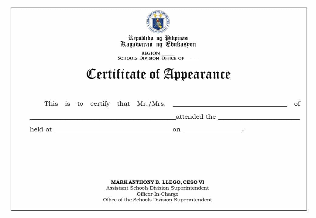 Deped Cert Of Recognition Template 14 Editable Certificate Of Images