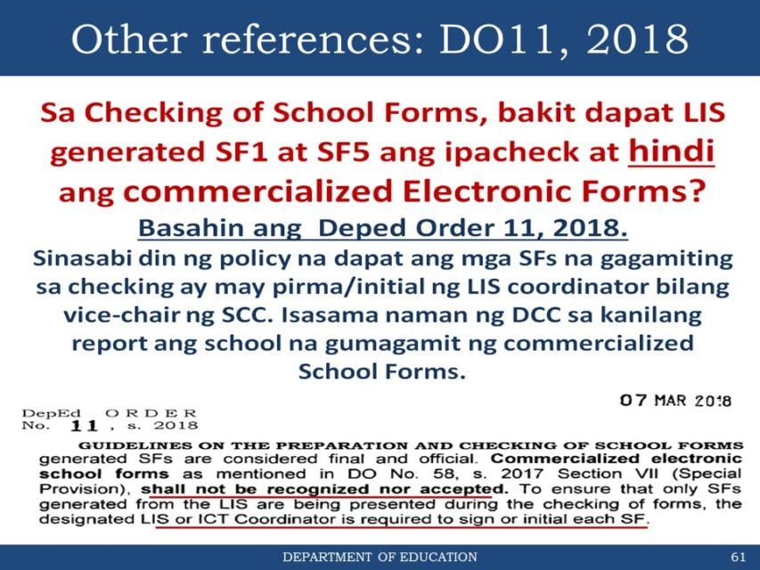 General Reminders on the Checking of School Forms for School Year 2019 ...
