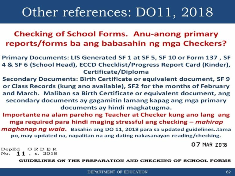 General Reminders on the Checking of School Forms for School Year 2019 ...