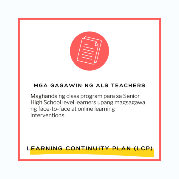 DepEd Learning Continuity Plan (LCP) for Alternative Learning System ...