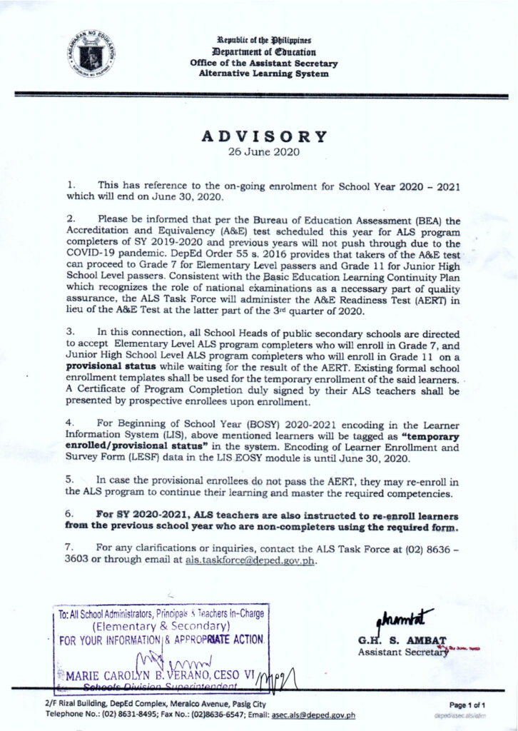 ALS Program Completers: A&E Readiness Test (AERT) & Temporary ...