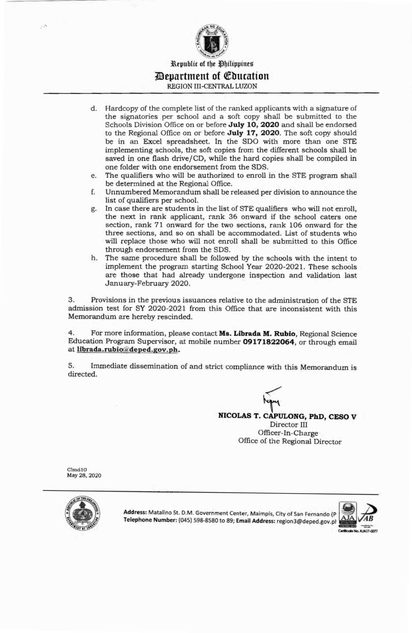 DepEd Region III STE Program Qualifications (Grade 7) for SY 2020-2021 ...