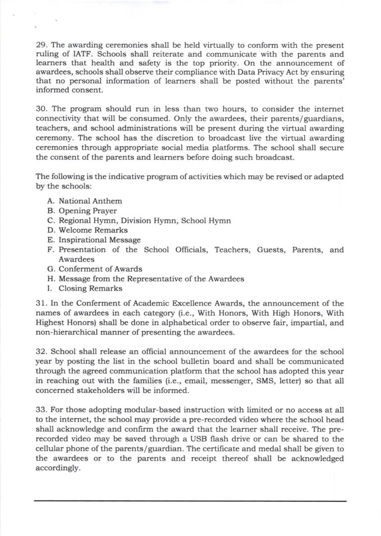 DepEd Interim Guidelines on Giving of Awards and Recognition in Light ...