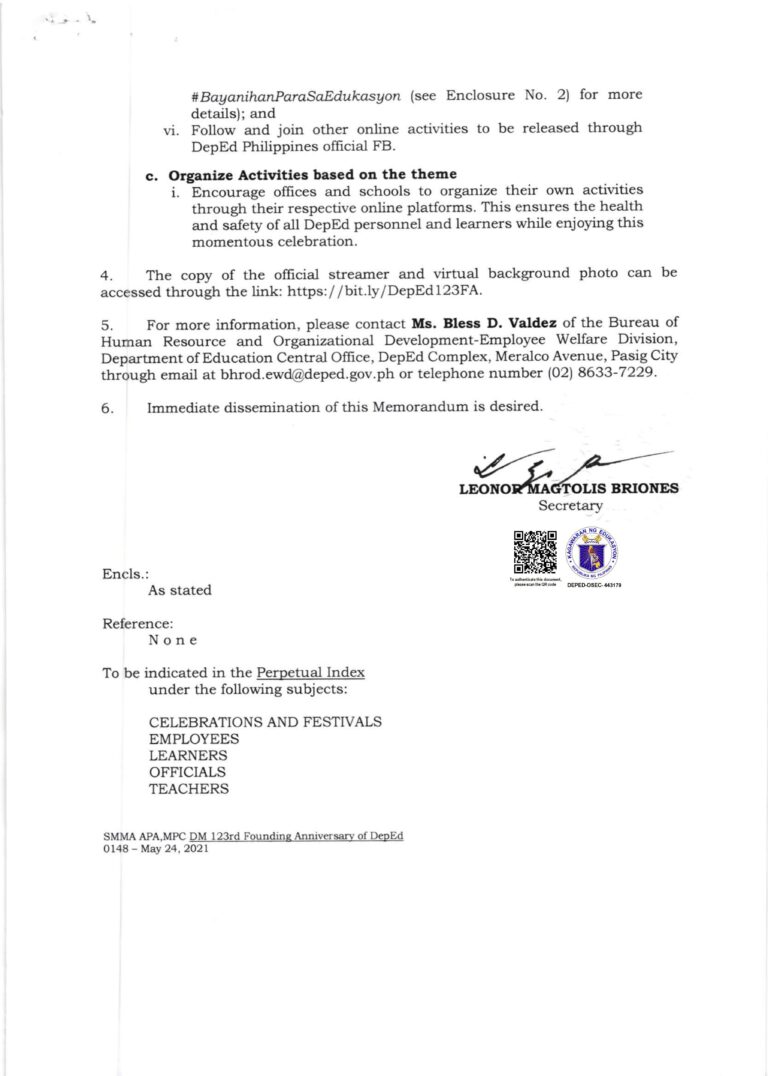 123rd Founding Anniversary of the Department of Education (DepEd ...